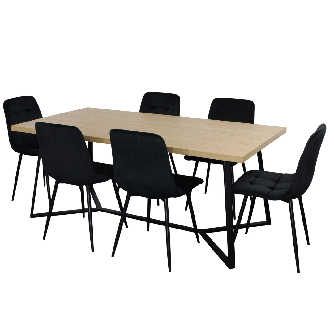 April Table 1800 with 6 Black Velvet Chairs – Living Design Furniture